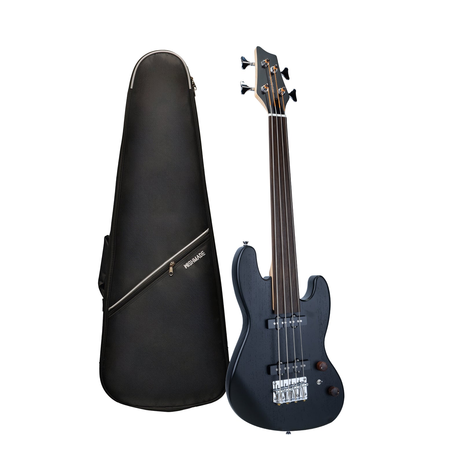 Wishmade Fretless Mini Bass Guitar,Portable Small Size Guitar with Gig ...